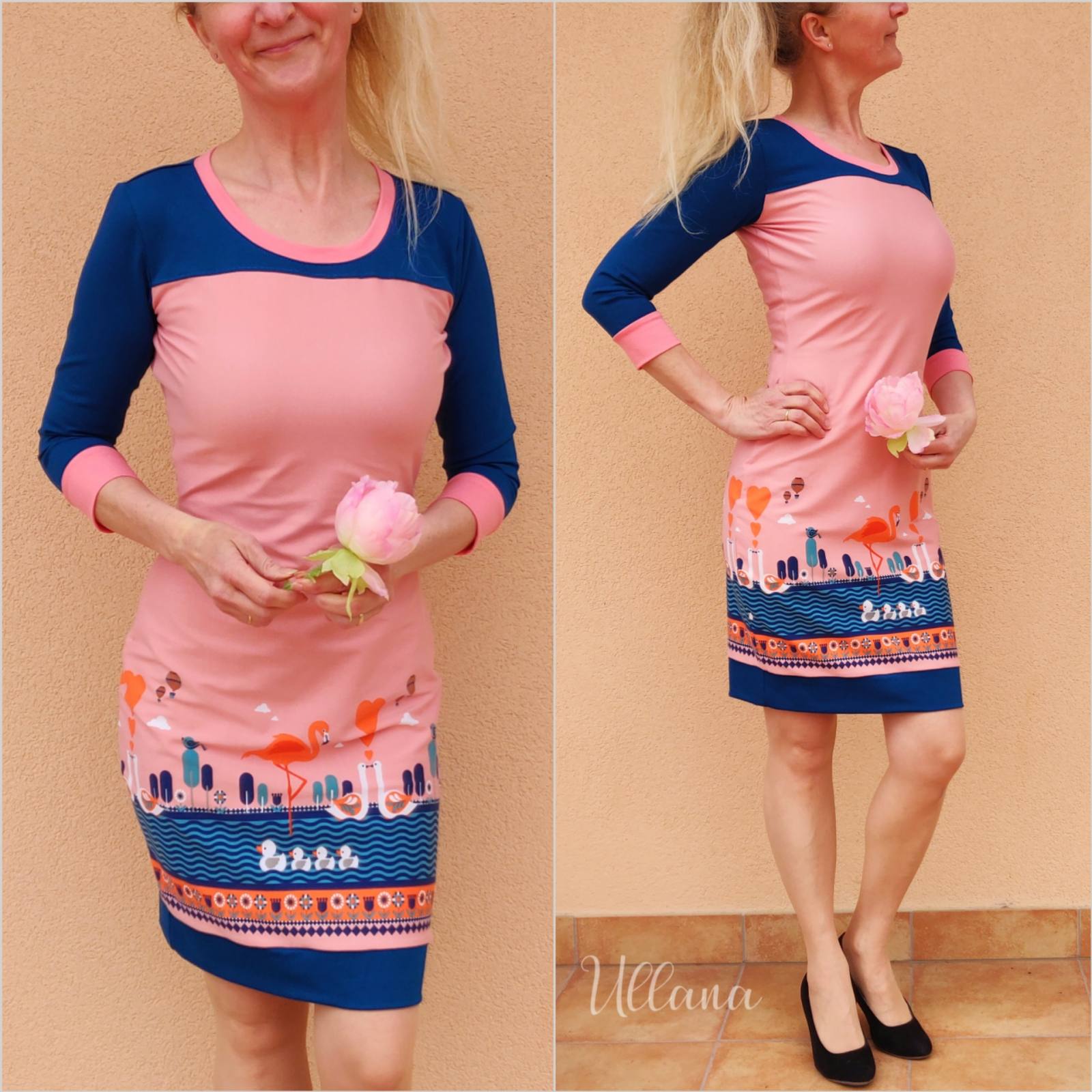 Obleka s potiskom, FLAMINGO v koralni | Ullana | Ullana